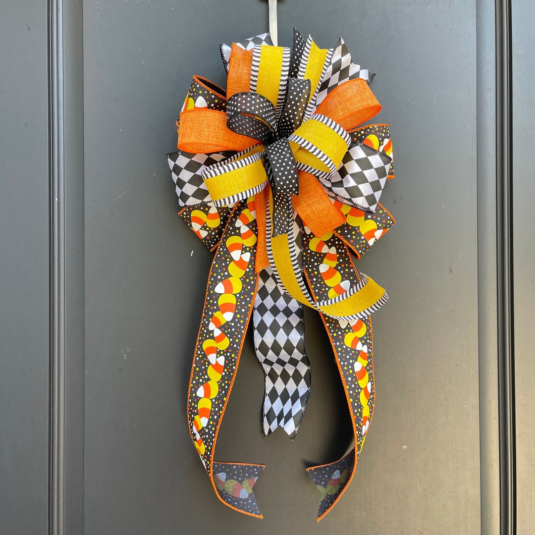 Candy Corn and Harlequin Halloween Bow for Wreath, Candy Corn Mailbox ...
