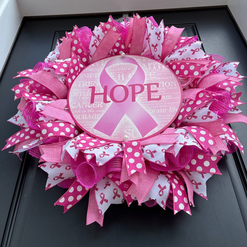 Breast Cancer Survivor Wreath Pink and White Support Decor - Etsy
