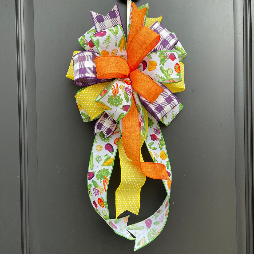 Vegetable Gardening Bow for Wreath, Vegetable Themed Mailbox Bow, Gift ...