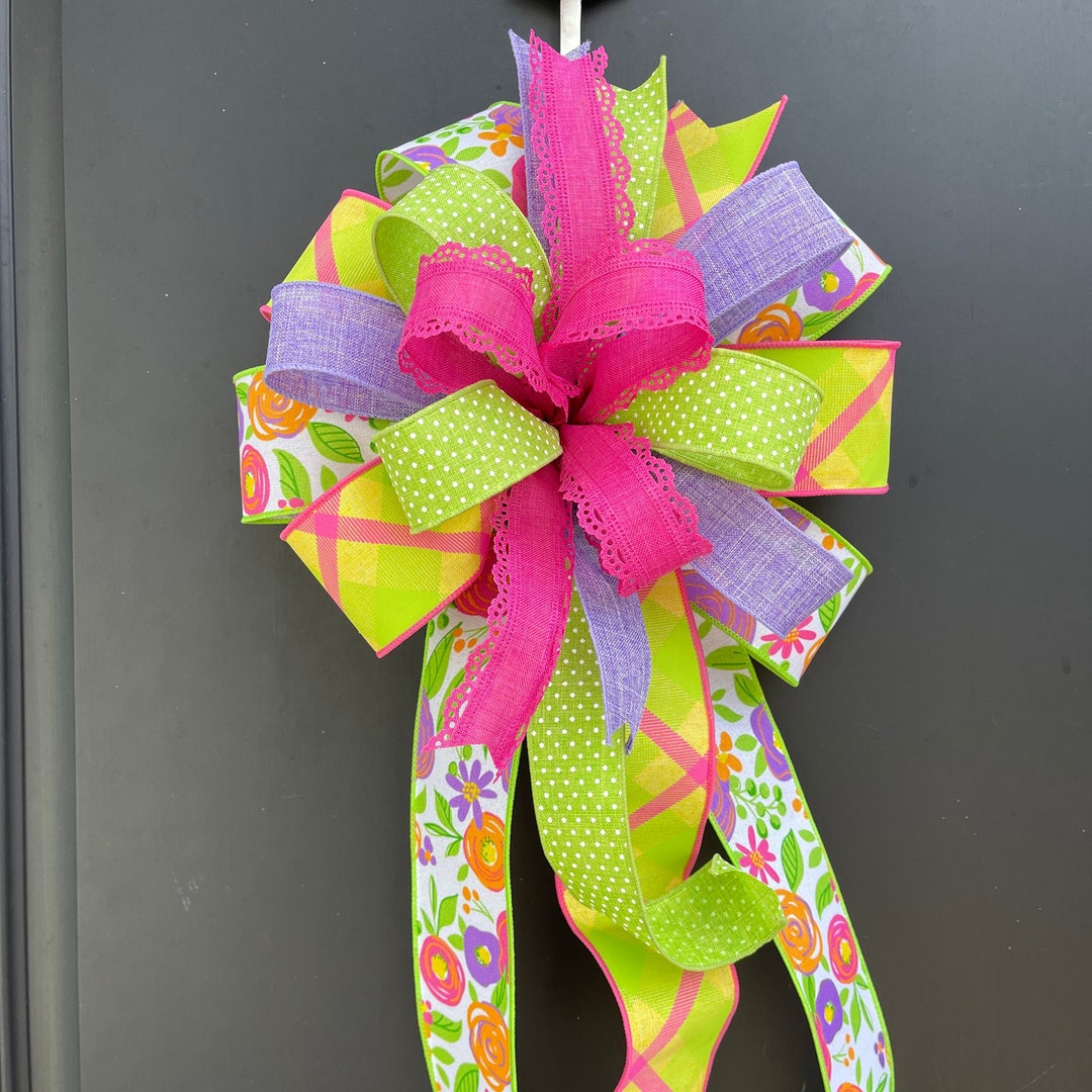 Floral Spring Bow for Wreath, Mailbox, Lantern or Door: Pink, Lavender ...