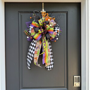 Large Witch Themed Halloween Bow With Mesh, Halloween Door or Mailbox ...