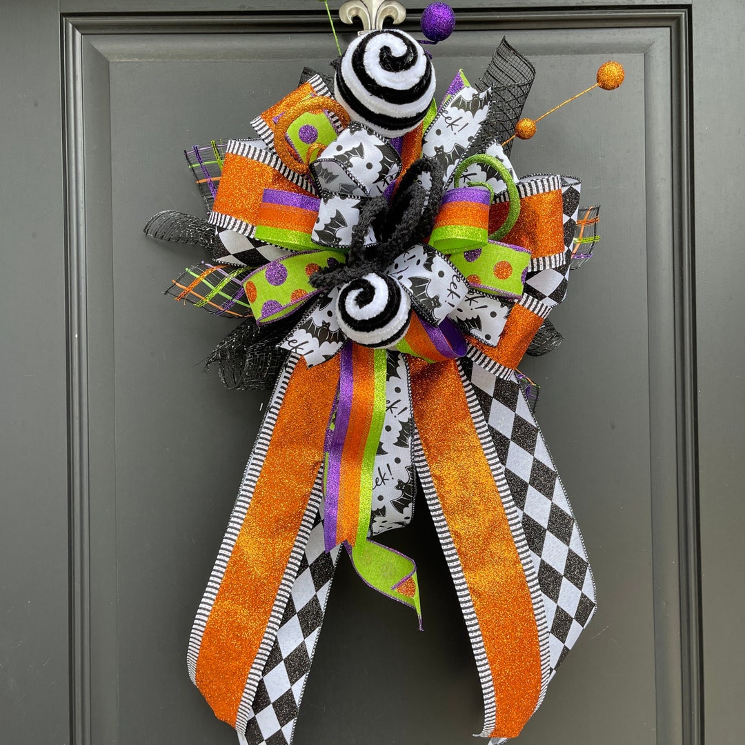 Deluxe Halloween Bow With Mesh, Large Halloween Bow, Indoor or Outdoor ...