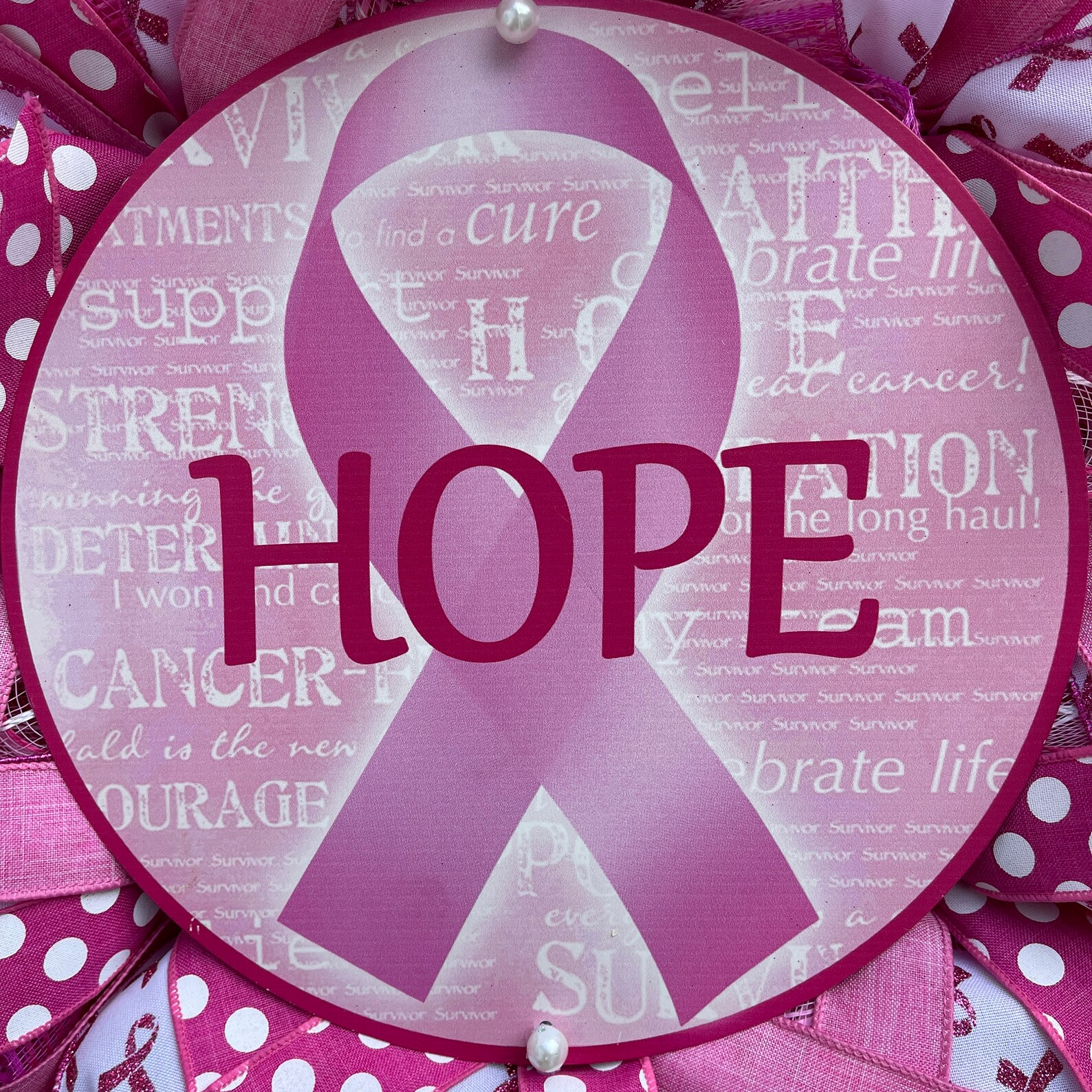 Breast Cancer Survivor Wreath Pink and White Support Decor - Etsy