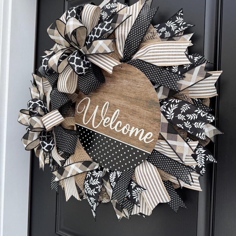 Everyday Welcome Wreath, Black and Tan Front Door Decor - Etsy