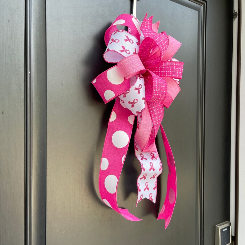 Breast Cancer Survivor Bow Pink Support Ribbon Indoor or - Etsy