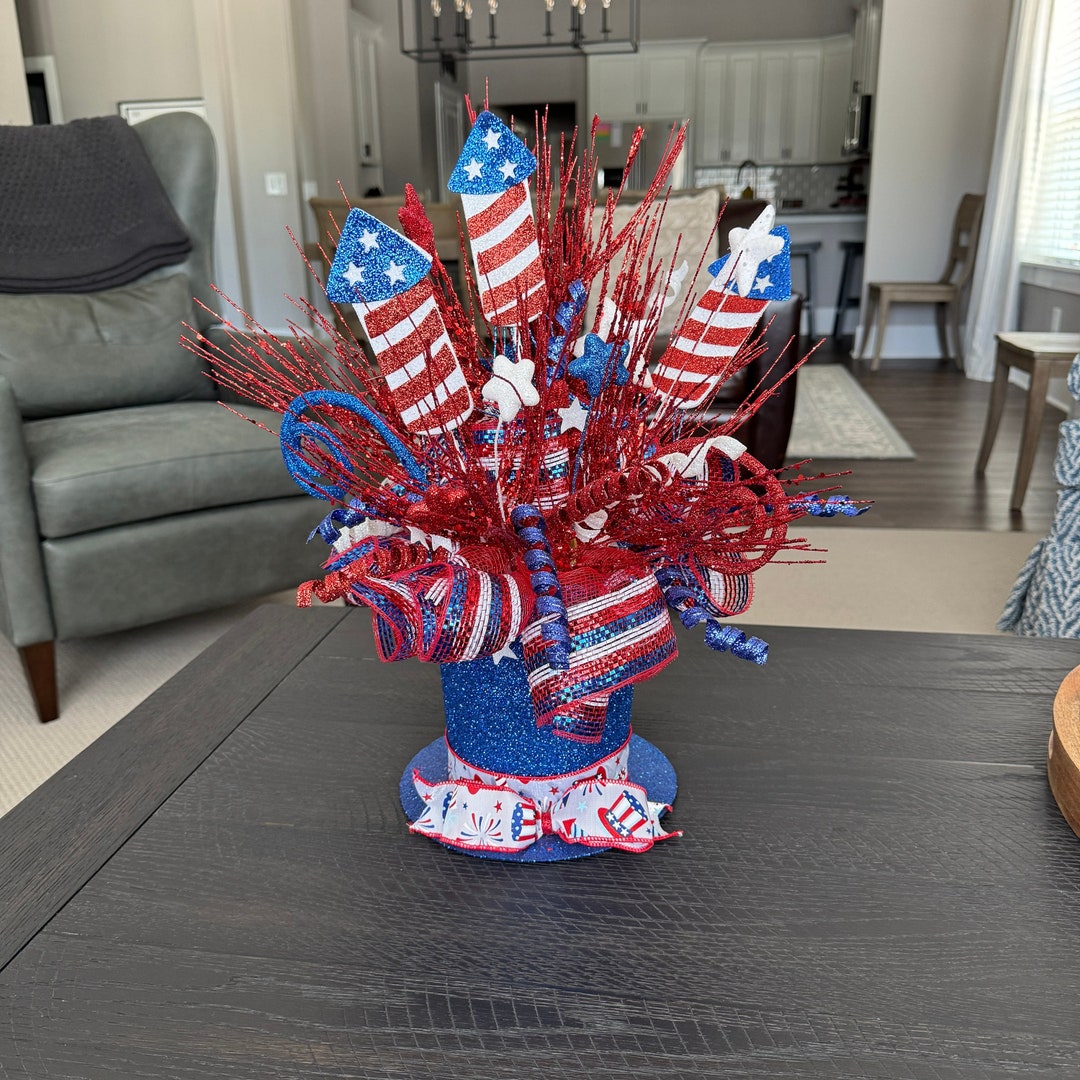 Patriotic Hat Centerpiece: Sparkly Rockets, Stars, 4th of July Decor - Etsy