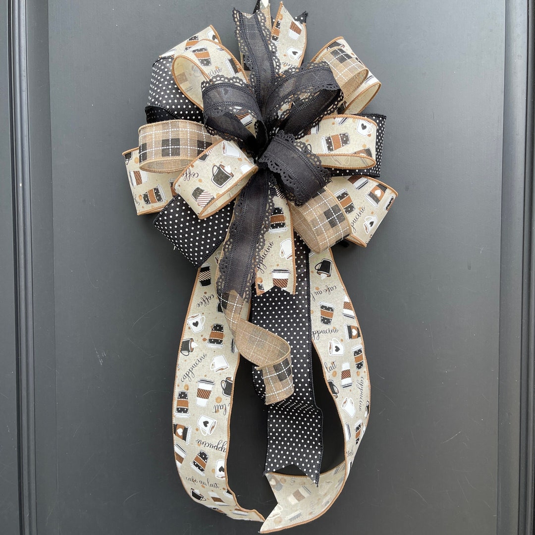 Coffee Theme Wreath Bow, Coffee Lovers Bow, Indoor or Outdoor Coffee ...