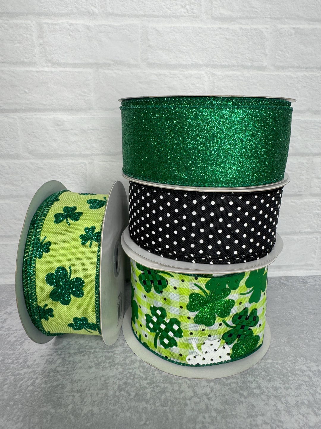 St Patricks Day Ribbon Roll or Bundle, Emerald and Lime Green Shamrock ...
