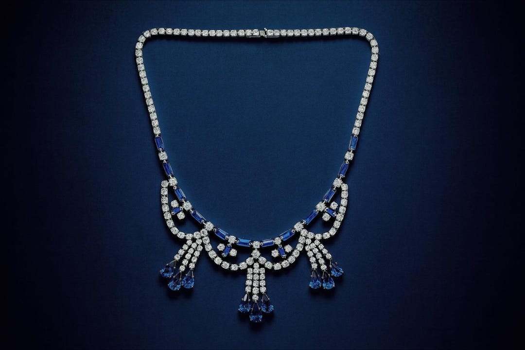 Vintage 1950s Leo Glass Blue Rhinestone Waterfall Necklace - Etsy