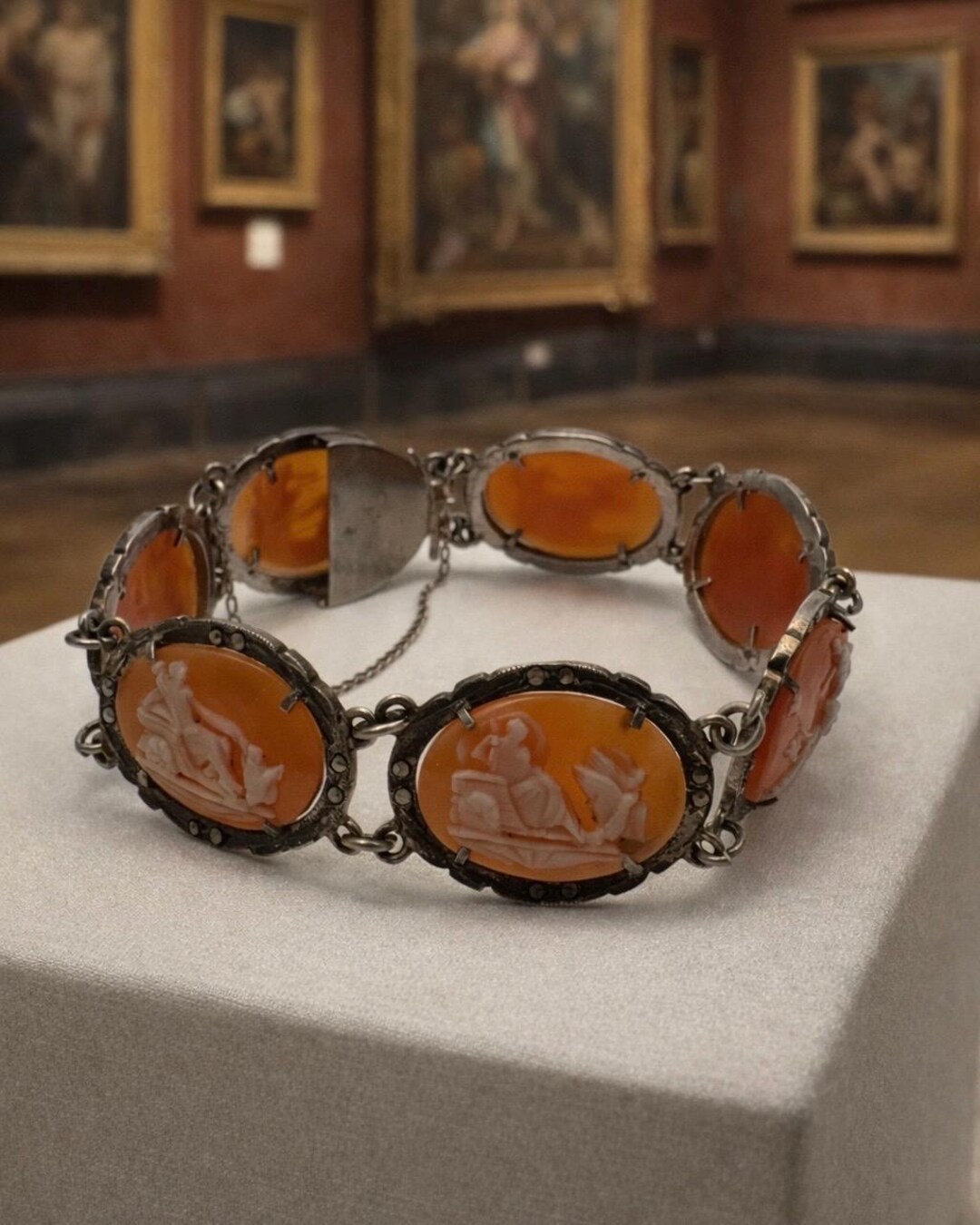 Antique 800 Silver Shell Cameo Bracelet With Marcasite | Seven ...
