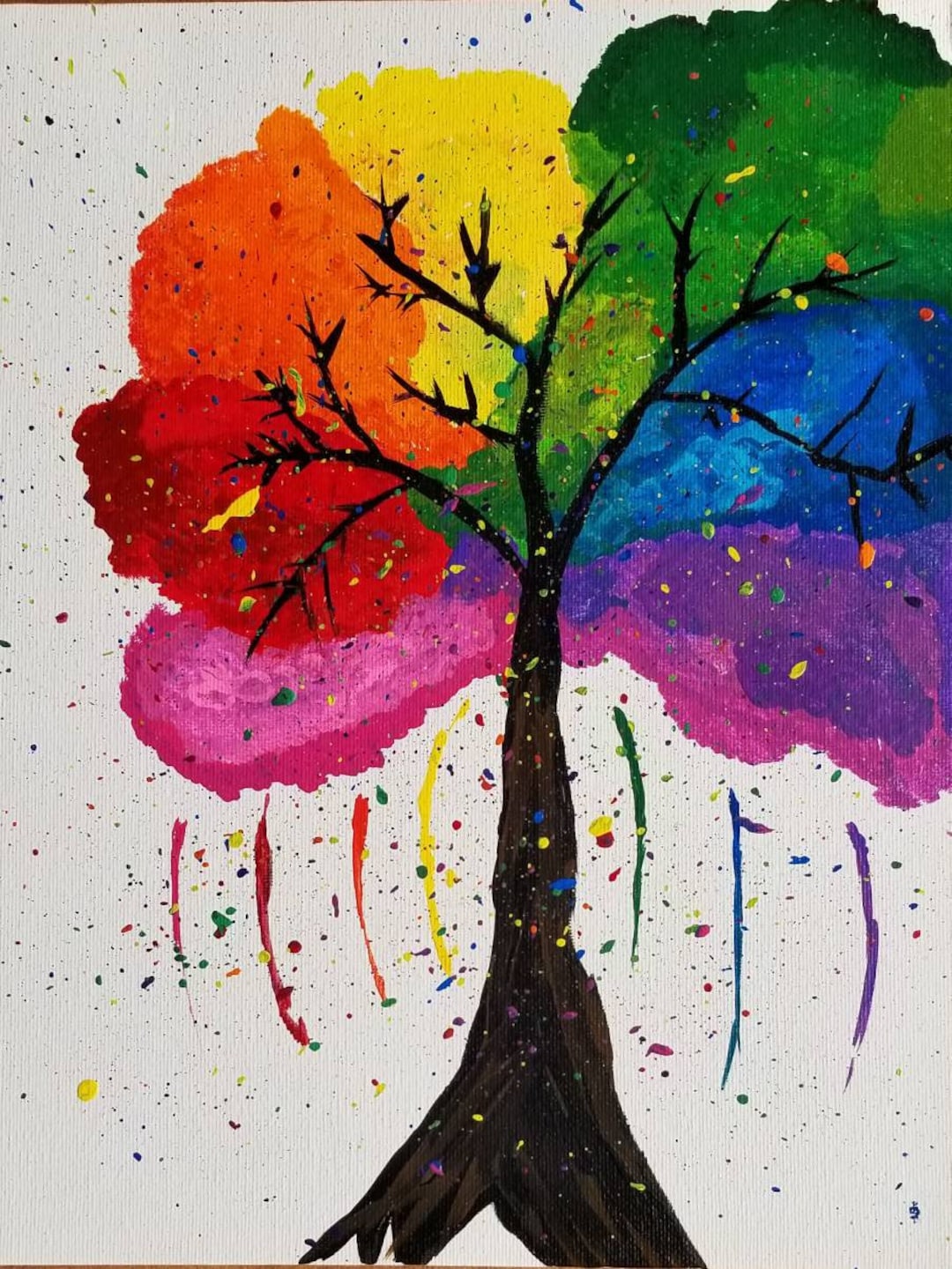 Rainbow Tree, Acrylic Painting, 11"×14" - Etsy