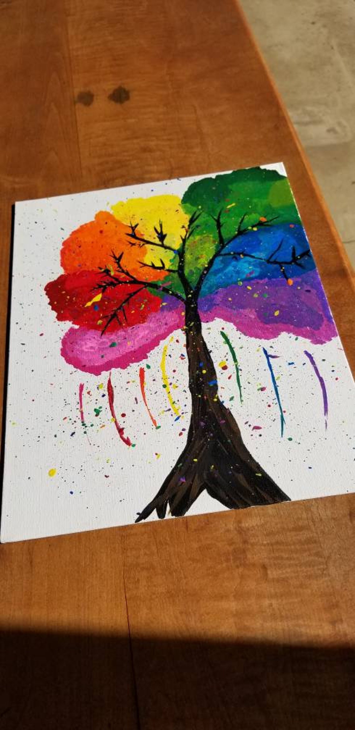 Rainbow Tree, Acrylic Painting, 11"×14" - Etsy