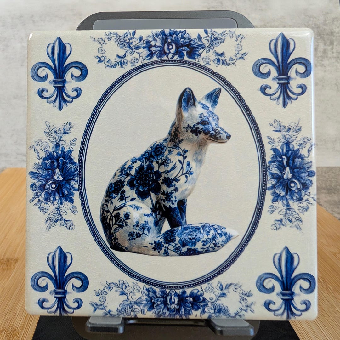 Delft Blue Fox Ceramic Coasters – Set of 2 or 4 | Chinoiserie Porcelain ...