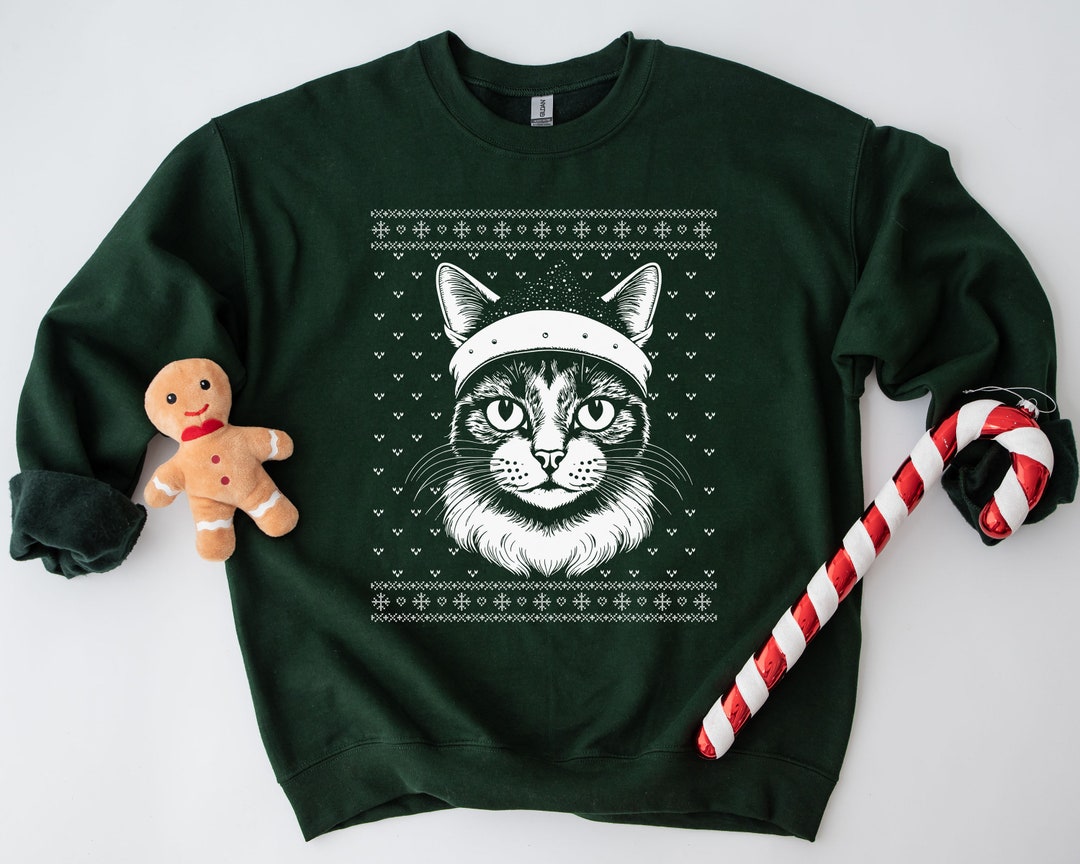 Christmas Cat Theme Sweatshirt Ugly Cat Sweater Vintage Cat - Etsy