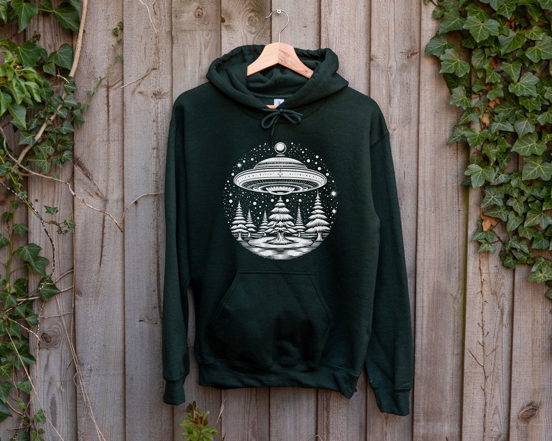 Distressed Alien Hoodie Flying Saucer Hooded Sweater Alien - Etsy