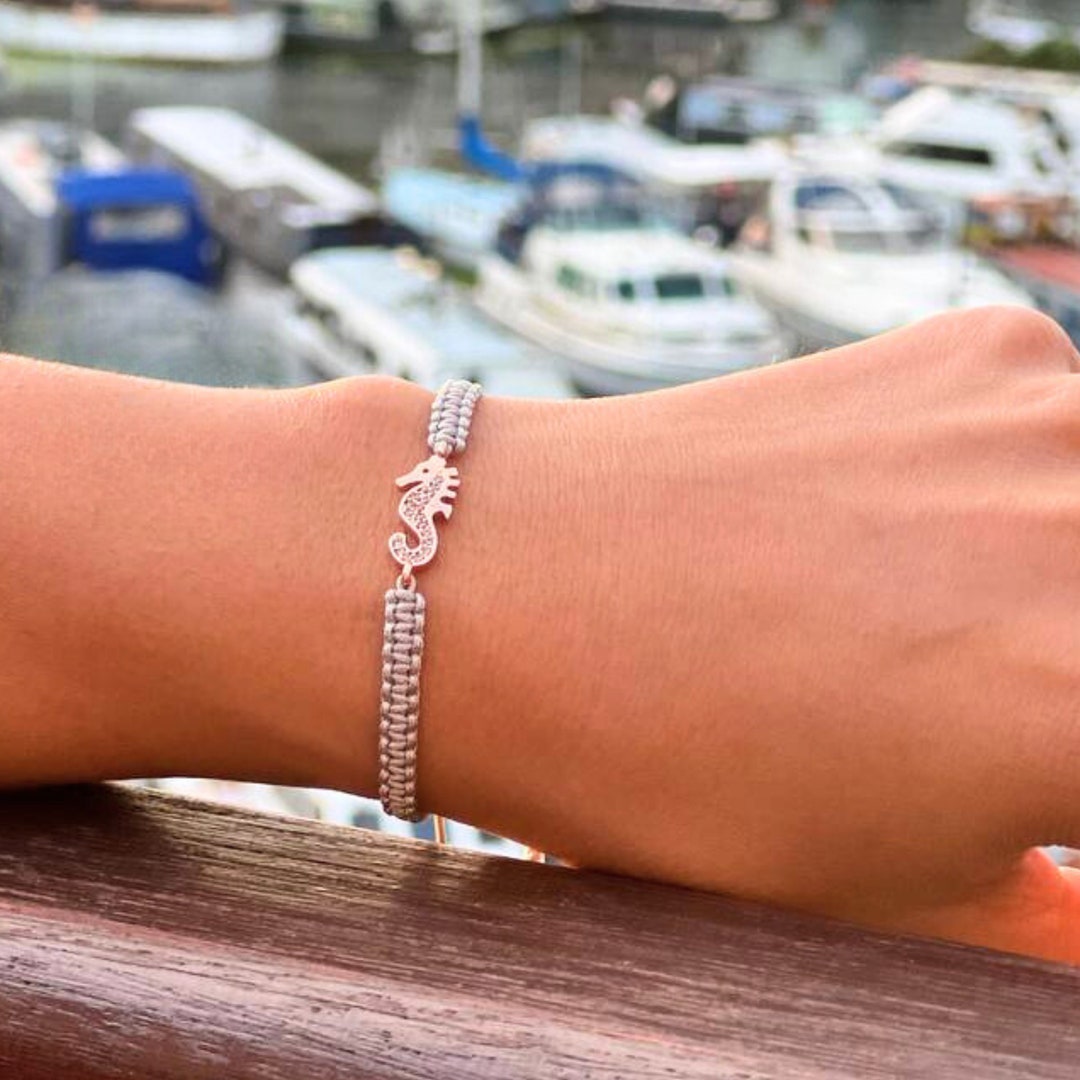 Sakura Tova Grey Adjustable Crystal Rose Gold Seahorse String Bracelet ...