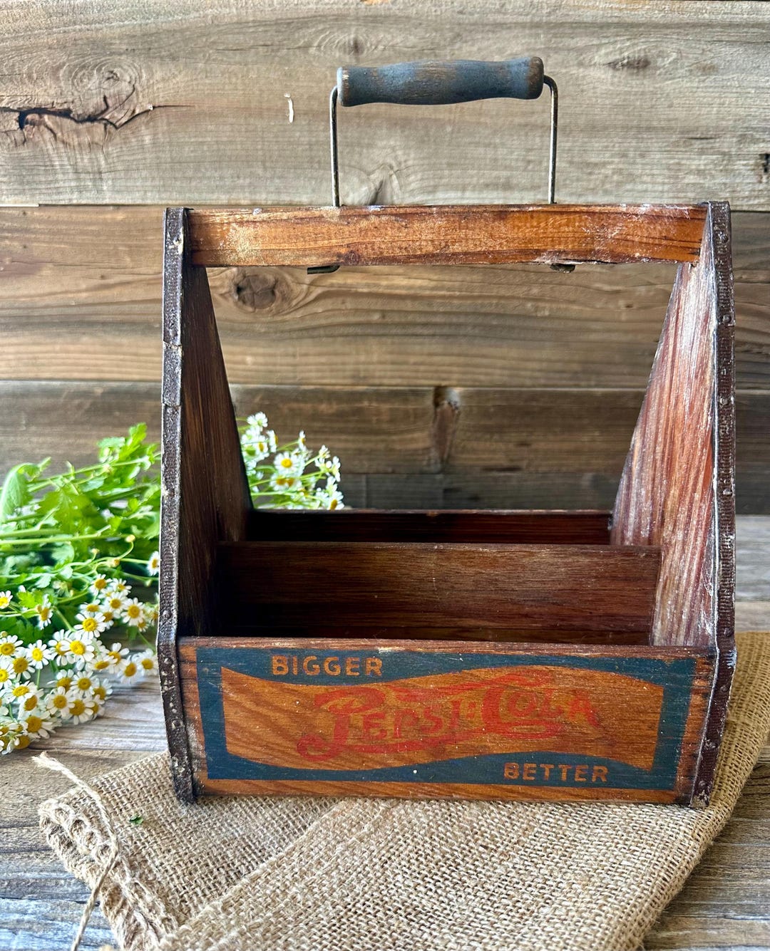 1940s Vintage Pepsi-cola Caddy Double Dot Woodene 6-pack Carrier Wood ...