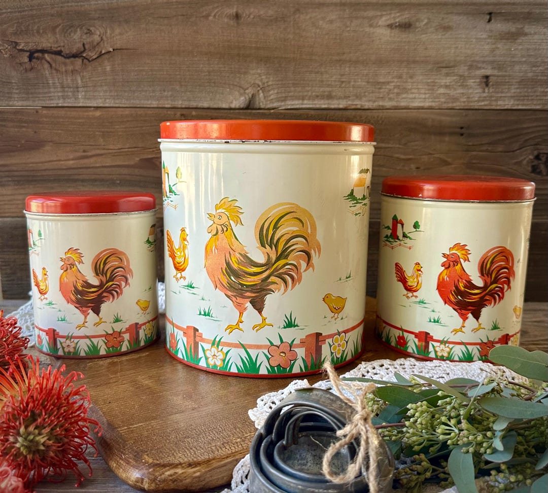Decoware Rooster Canisters Set of 3 Rustic Patina | Red Rooster ...