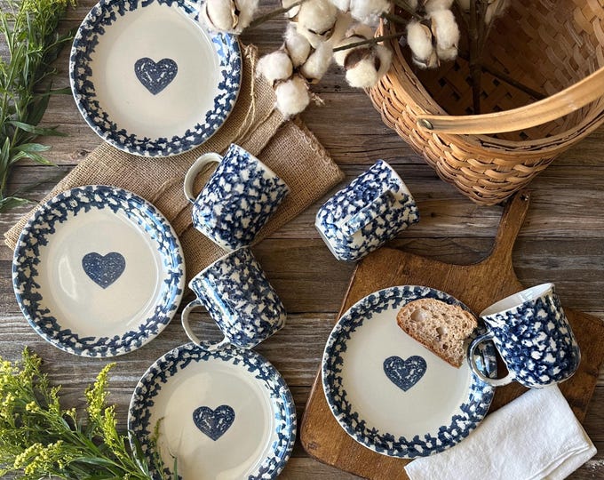 Folk Craft Spongeware Fruits Blue Mugs and Plates by Tienshan | Sold in ...