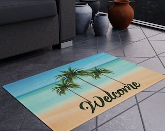 Palm Tree Patio Rug Beach Patio Rug Palm Tree Rug Coastal Patio Rug ...
