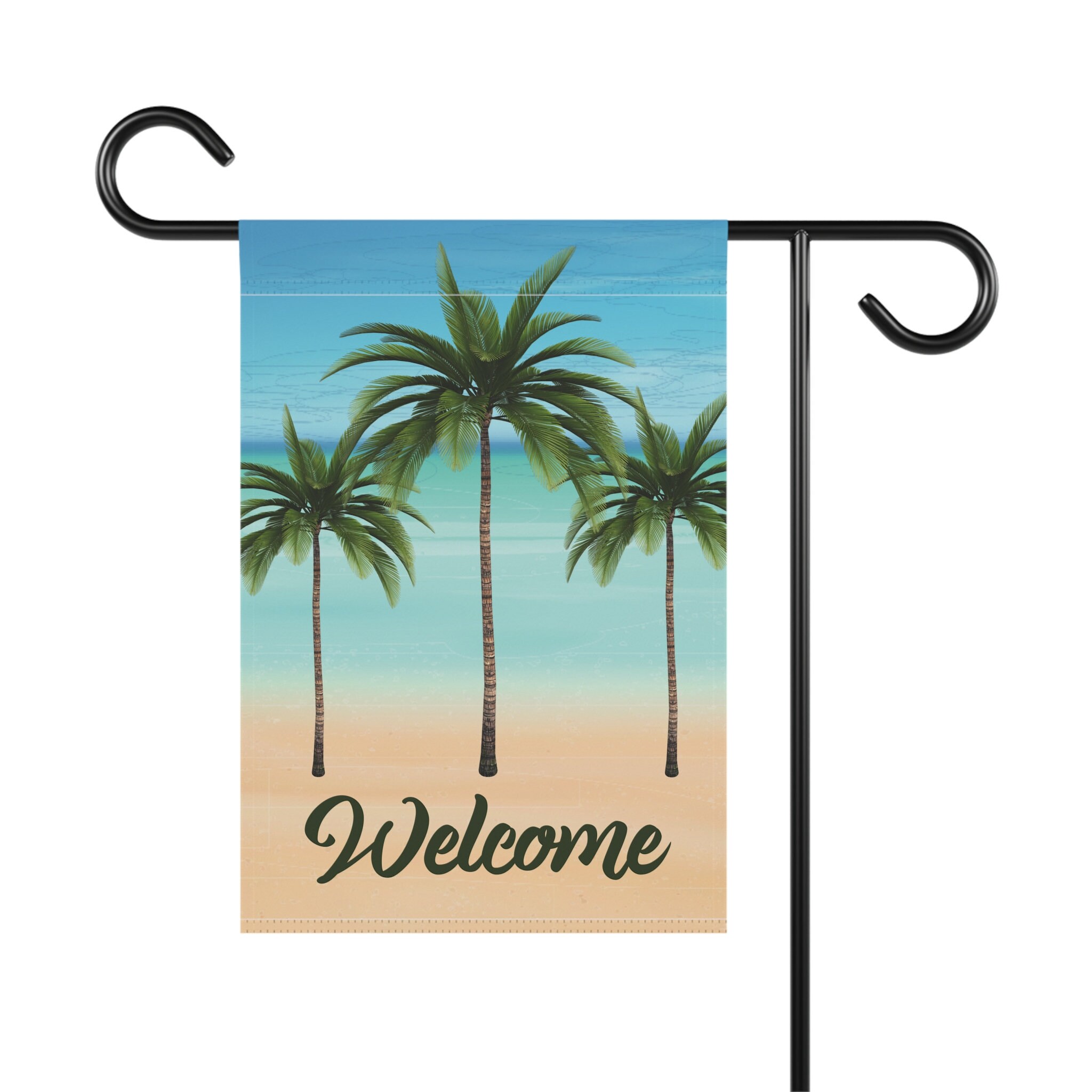 Welcome Palm Tree Beach Garden & House Banner Flag, Patio Flag, Coastal ...