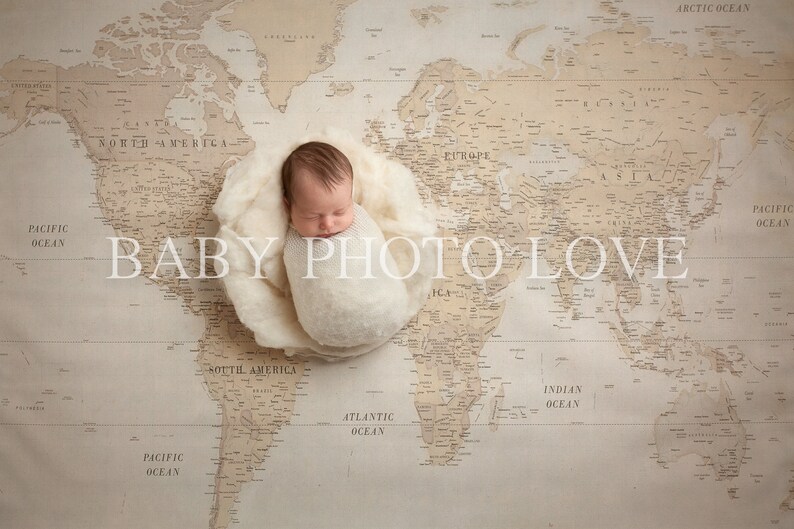 Newborn Digital Backdrop, Boy, Girl, World Map, Cream, Photography ...