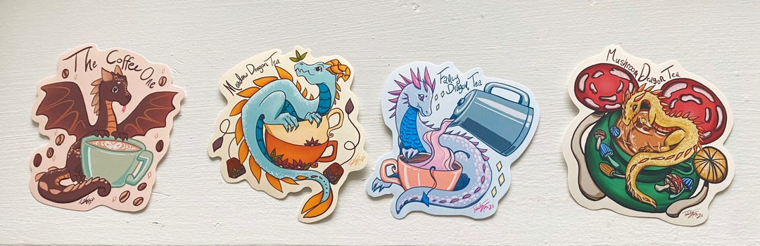 Cafe Themed Dragon Sticker Pack Tea and Coffee Dragons Sticker Pack - Etsy
