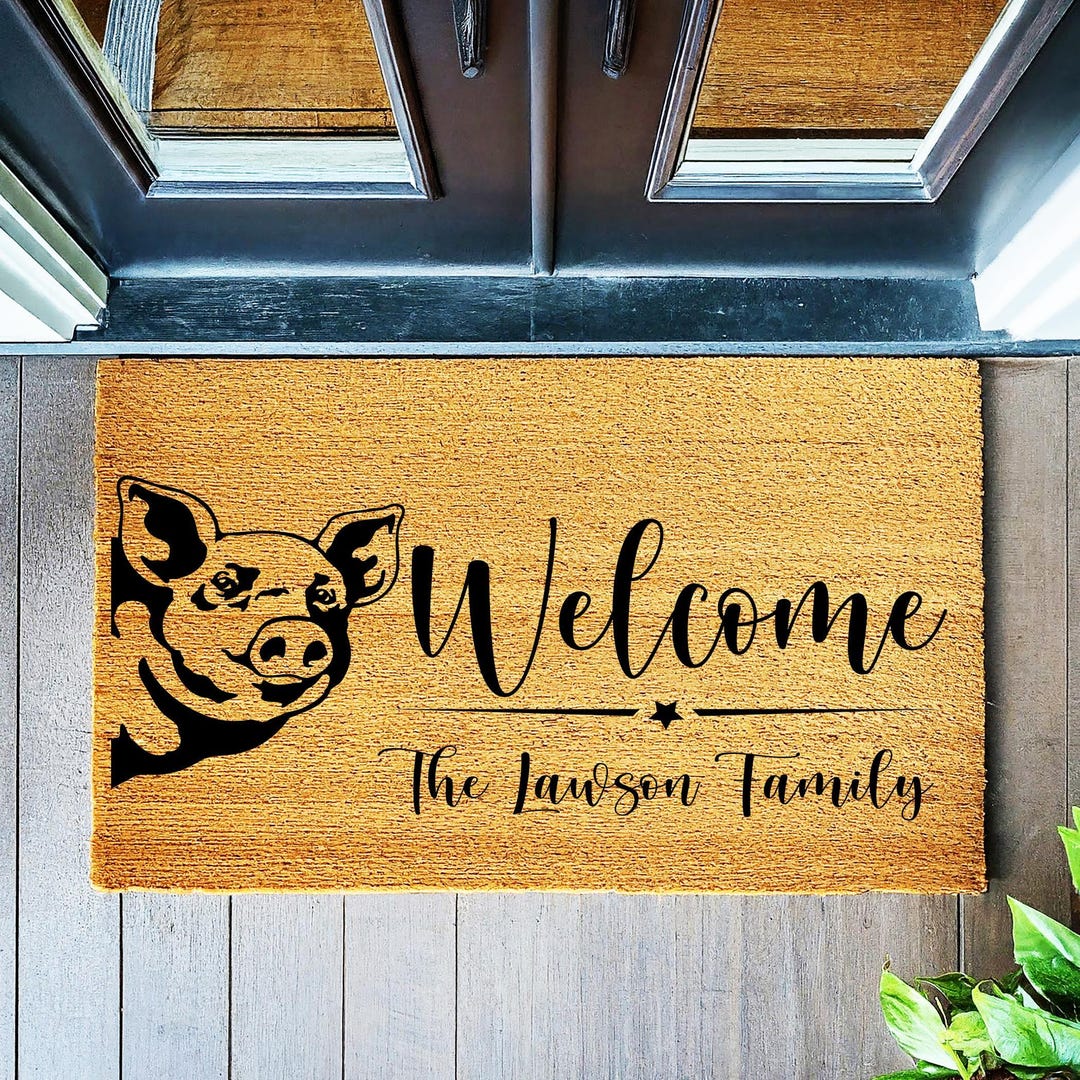 Custom Doormat Welcome Personalized Family Name Pig - Farm Doormat ...