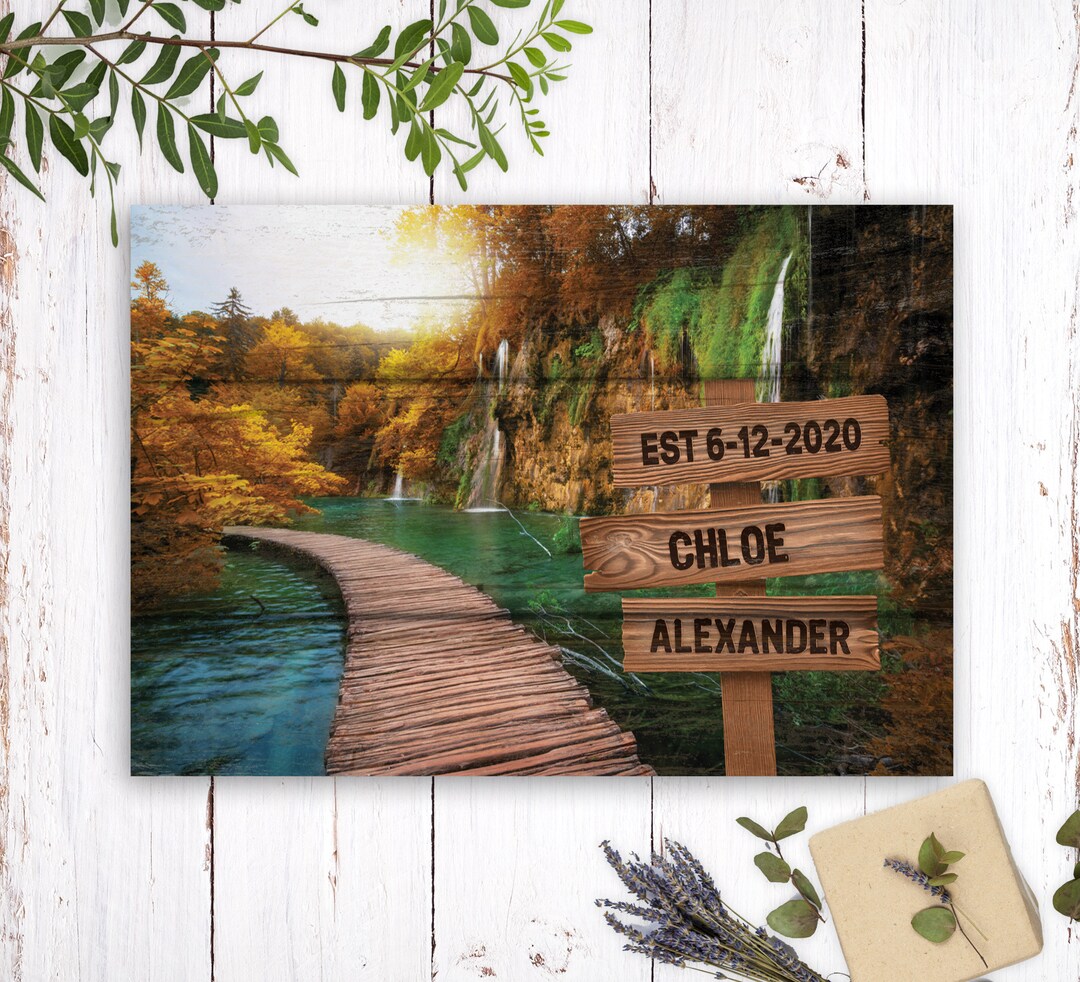 Wooden Sign: Mountain Lakeside Personalized Couples' Names (wedding ...
