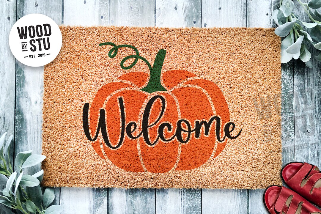 Welcome Pumpkin Door Mat Autumn Rustic Fall Doormat - Etsy