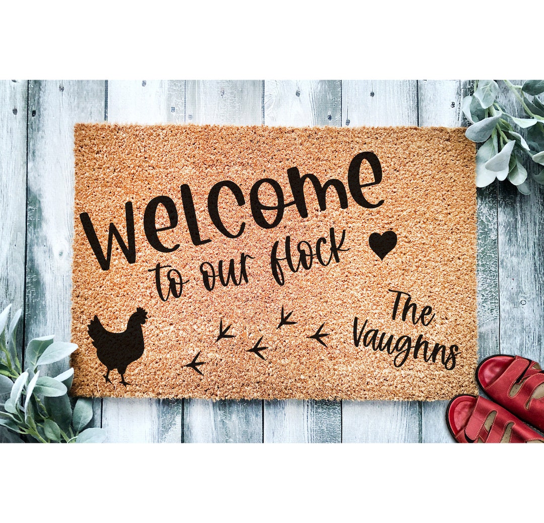 Custom Doormat Welcome to Our Flock Personalized Family Name Chickens ...