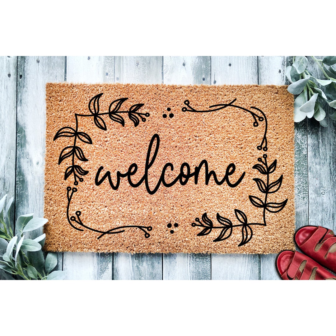 Doormat Botanical Border Welcome Door Mat Leaf Theme Spring Decor ...