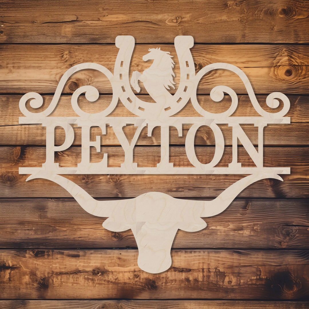 Rodeo Horns Personalized Name Sign - Unique Birthday Gift - Wood Cutout ...