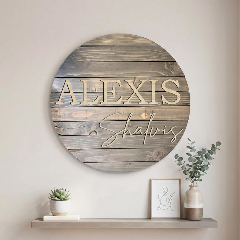 Personalized Round Wood Name Sign | Custom Family Wall Decor, Rustic ...