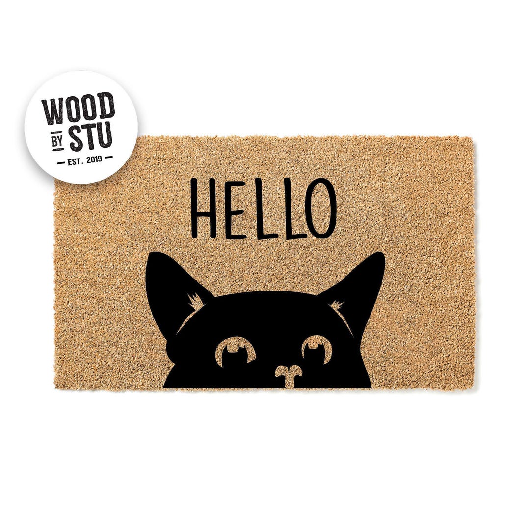 Doormat Black Cat Bombay Hello - Cute Cat Peeking Doormat - Welcome Mat ...