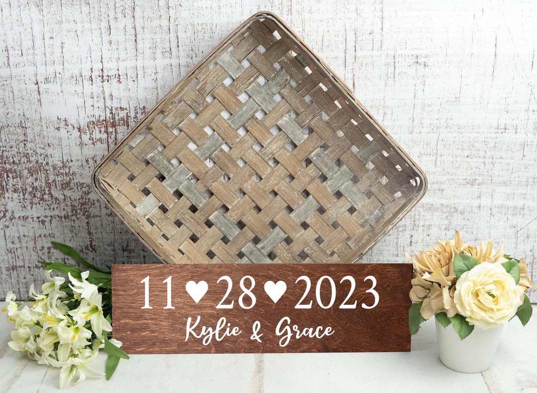 Personalized Wedding Date and Names Wood Sign - Engagement or Wedding ...