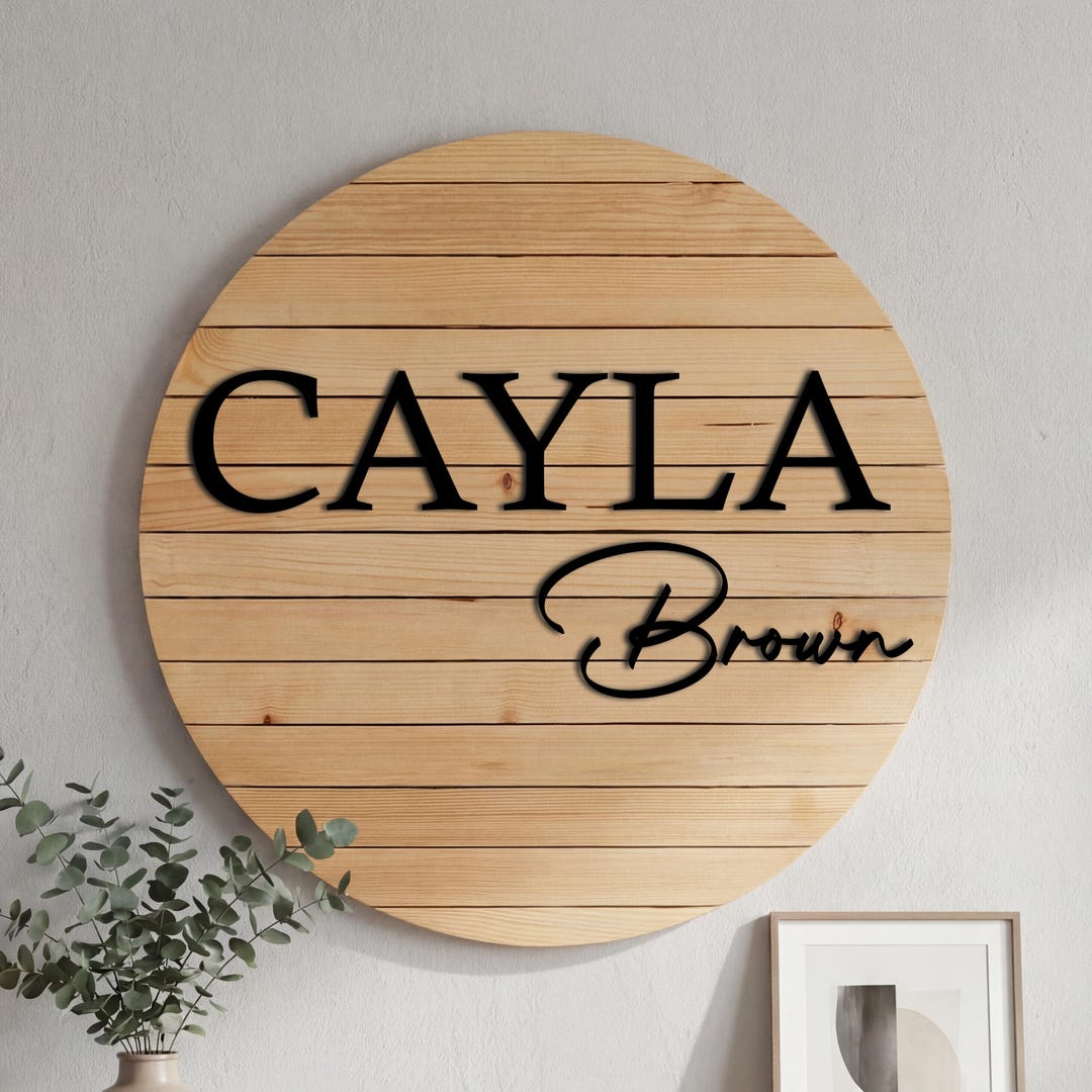 Personalized Round Wood Name Sign | Custom Family Wall Decor, Rustic ...