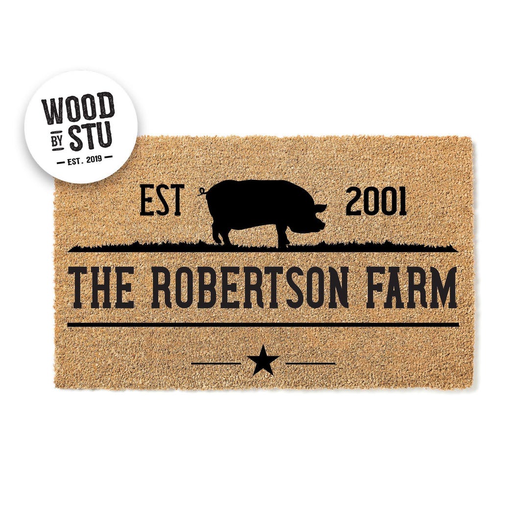Custom Pig Farm Doormat - Personalized Name and EST 1442 - Etsy