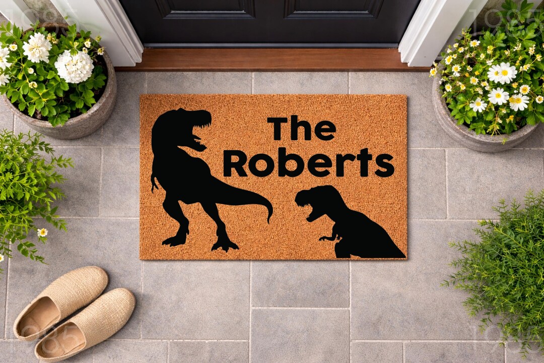 Personalized Doormat Dinosaur Family Name Welcome Mat 1985 - Etsy