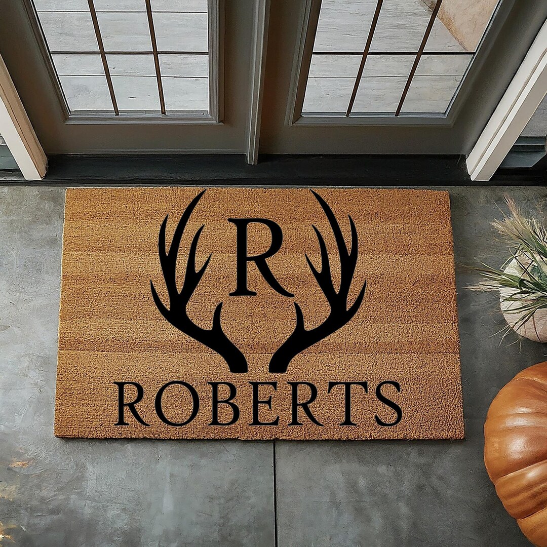 Custom Doormat Antler Family Name Hunting Doormat Cute Door Mat Outdoor ...
