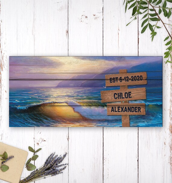 Beach Sunset Wooden Sign With Couples' Names V3 Wedding | Etsy