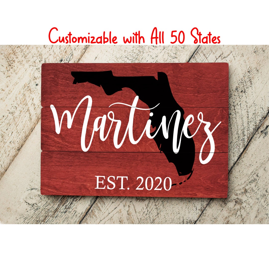 Last Name and State Sign - EST Date Sign - Family Name Sign ...