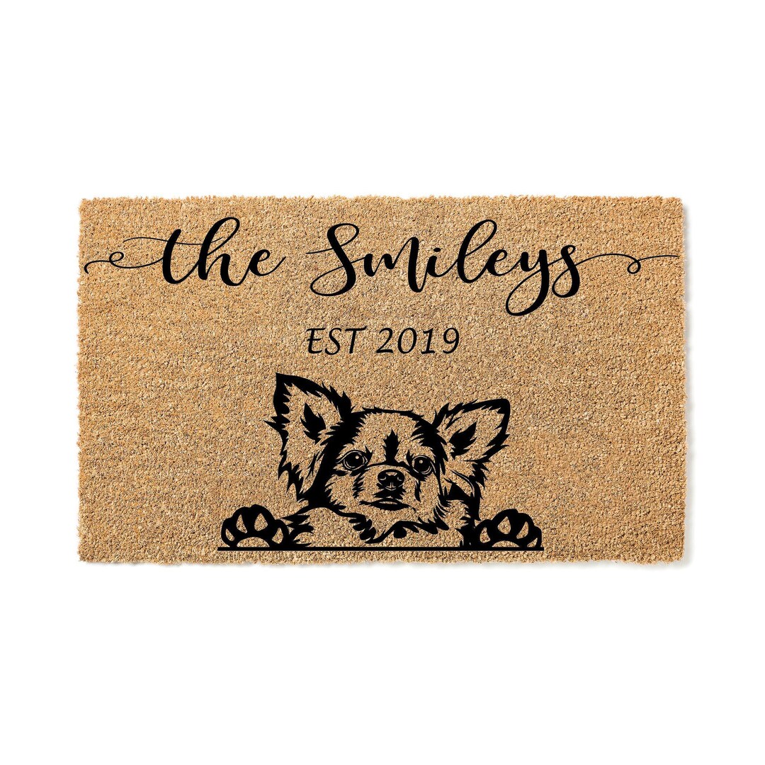 Custom Doormat Long Haired Chihuahua Personalized Doormat Custom ...