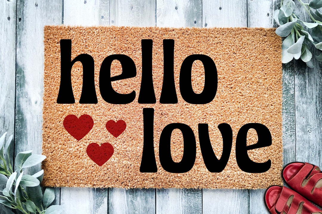 1846 Hello Love Heart Doormat Cute Valentine's Housewarming Gift Custom ...