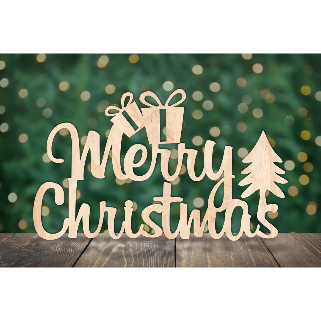Merry Christmas Wood Cutout Decor - 3D Laser Cut Wood - Custom Sign ...