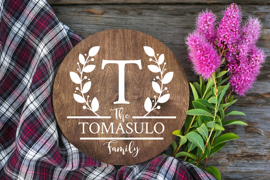 Personalized Monogram Last Name Round Wood Sign - Family Name Porch ...