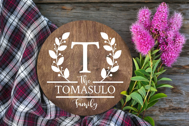 Monogram Round Wood Sign, Family Name (personalized Wedding Gift 7354 ...