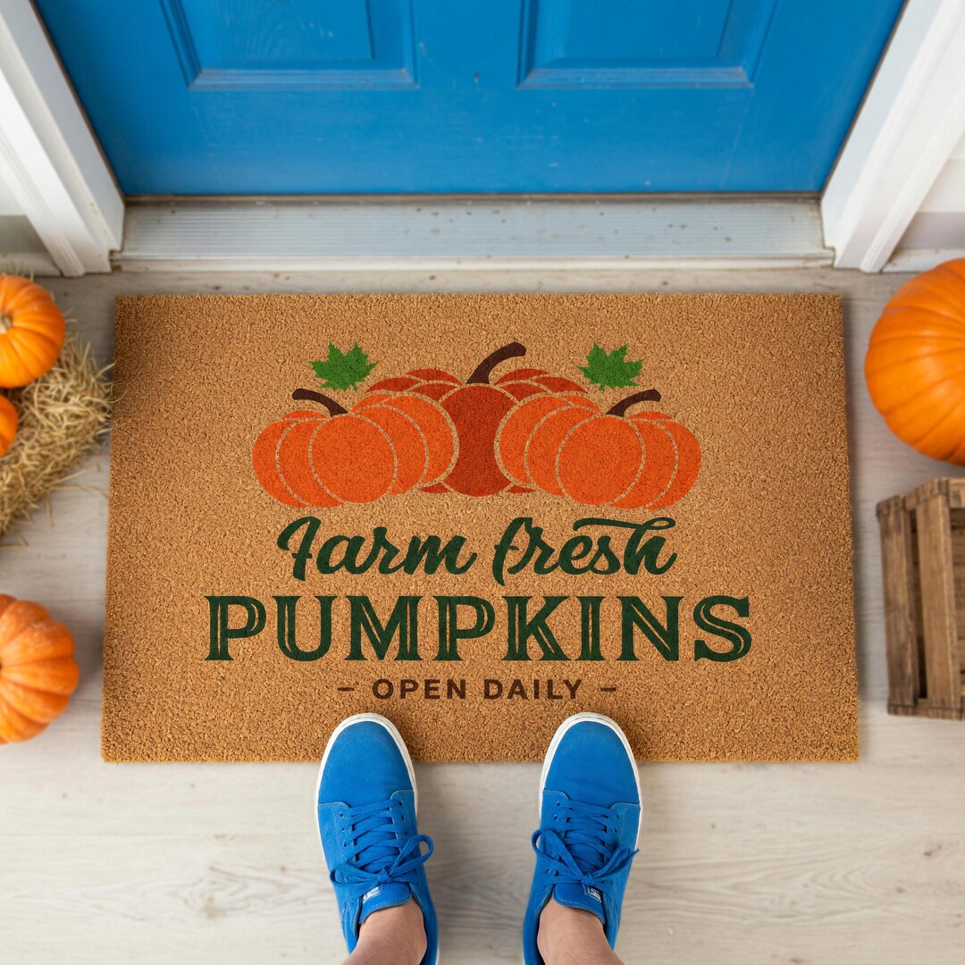 Funny Doormat: Farm Fresh Pumpkins, Maple Leaves, Fall Harvest, Open ...