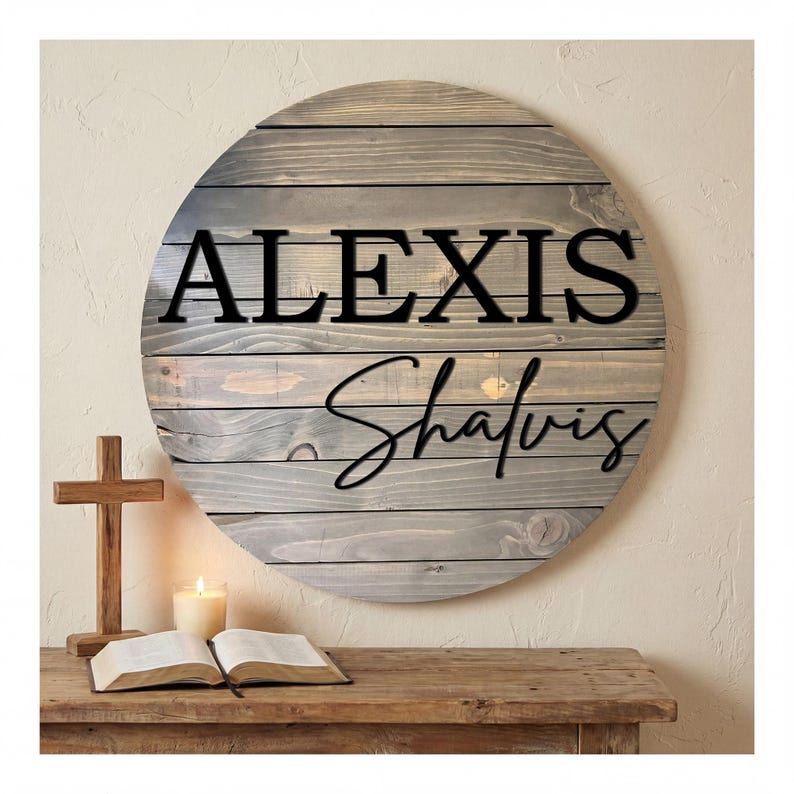 Personalized Round Wood Name Sign | Custom Family Wall Decor, Rustic ...