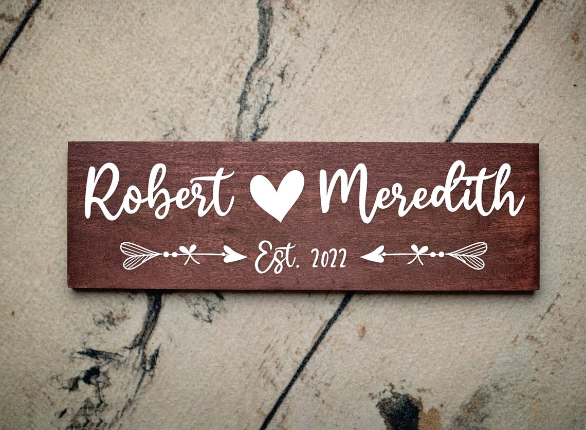Romantic Couple Name EST Sign With Heart Arrows Personalized Etsy Romantic Couple Name EST Sign With Heart Arrows Personalized Etsy